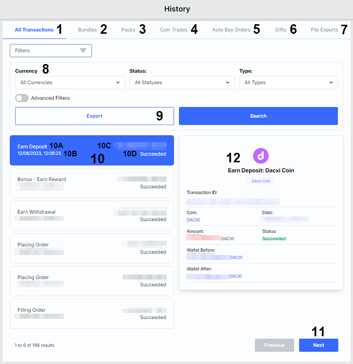 Guide to Your Transaction History Page