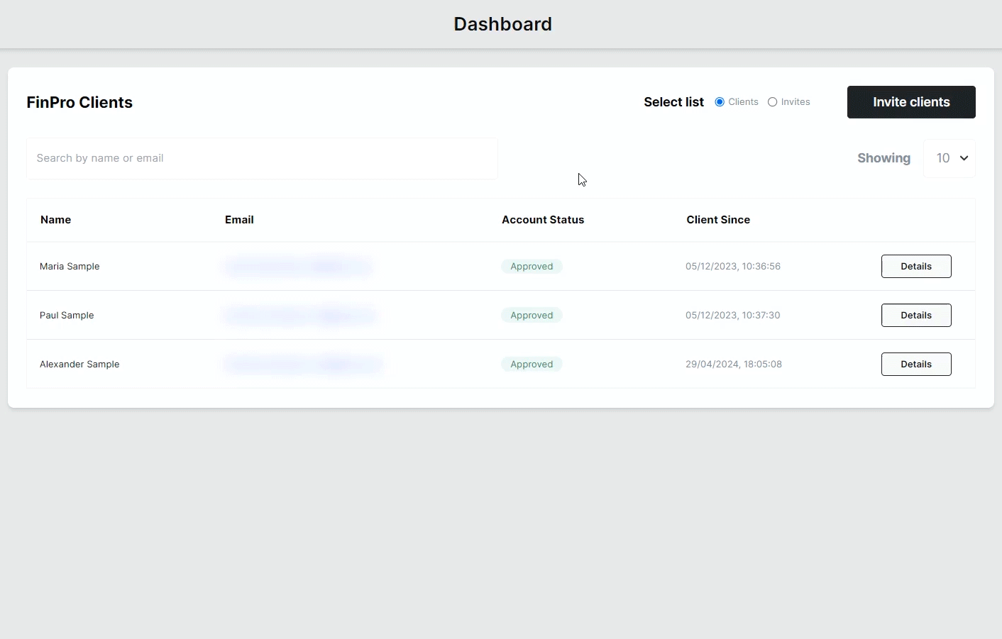 How to manage clients and invites on the FinPro Dashboard